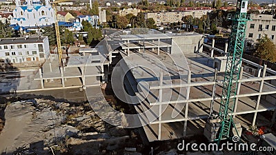 Top View Several Construction Tower Cranes of Different Heights at a ...