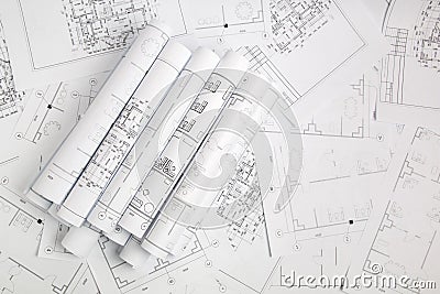 Paper Architectural Drawings And Blueprint. Stock Image | CartoonDealer ...