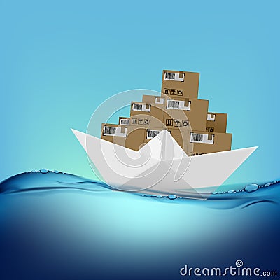 Paper Boat With Boxes Vector Illustration | CartoonDealer.com #50848318