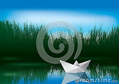 Paper Boat On The Water Cartoon Vector | CartoonDealer.com #16573875