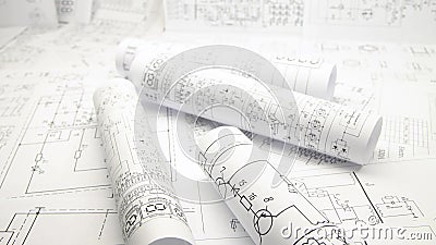 Paper Electrical Engineering Drawings. Stock Video - Video of engineer ...