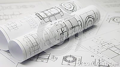 Paper Engineering Drawings of Hardware. Design Project. Stock Footage ...
