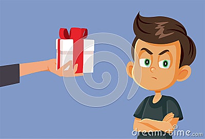 Ungrateful Boy Refusing A Gift Vector Cartoon Illustration ...