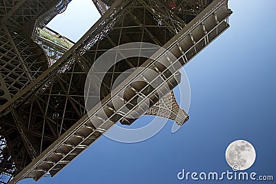 Paris The moon over the Eiffel Tower - Stock Image - Everypixel