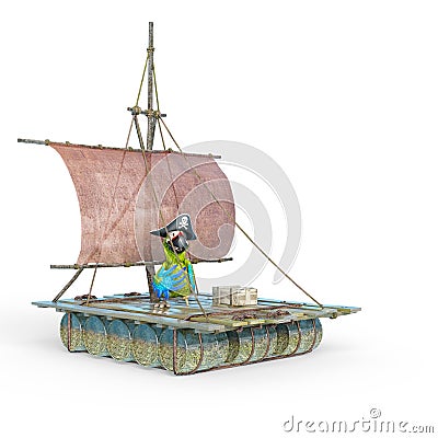 Parrot Pirate Is On The Raft Royalty-Free Cartoon | CartoonDealer.com ...