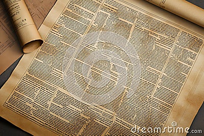 A Partially Unrolled Ancient Text With Black Ink And Worn Edges Stock ...