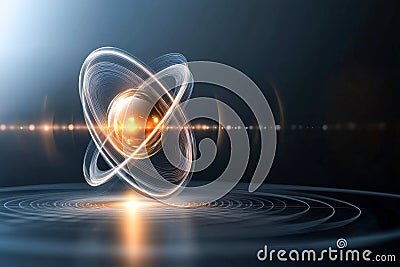 Particle, Electron. Bright Orange Sphere Surrounded By Two Luminous ...