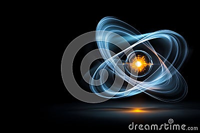 Particle, Electron. Bright Orange Sphere Surrounded By Two Luminous ...