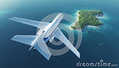 Passenger Plane Flies Over Paradise Tropical Island Royalty Free Stock ...