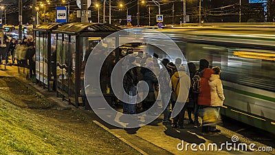 Passengers Waiting and Boarding Buses at the Bus Terminal, Time Lapse ...