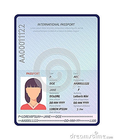 Passport. Sample Data Personal Page, Female International Passport With ...