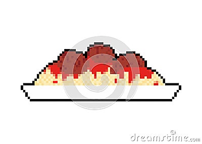 Pasta With Meatballs Pixel Art 8 Bit. Food Pixelated Vector ...