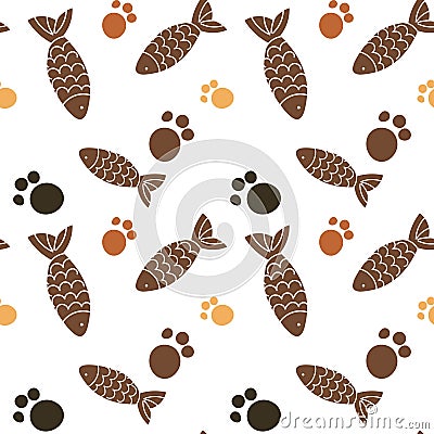 Pattern Of Brown Fish And Colored Cat Paws Seamless Pattern Background ...