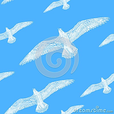 Pattern Seamless Texture White Seagull In The Sky Blue Cartoon Vector ...