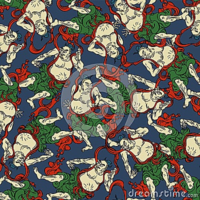 Patterns Of Famous Japanese Guardian Deities, Cartoon Vector ...