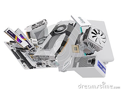 PC Hardware Components Isolated On White. 3d Rendering Royalty-Free ...
