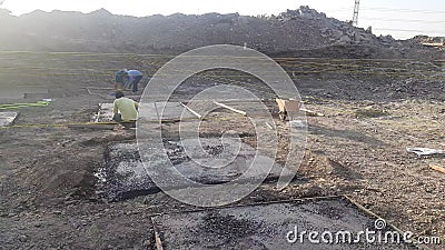 PCC Work at the Construction Site in India. Base Plate. Pit Formation ...