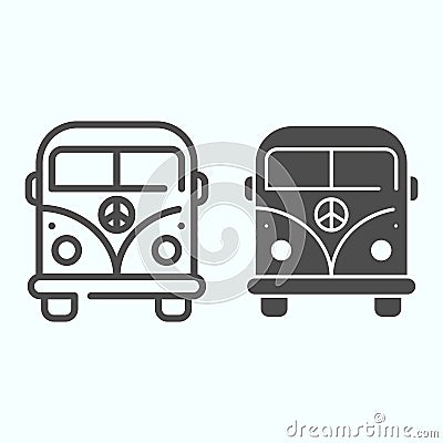 Peace Minivan Line And Solid Icon. Bus With Peace Symbol Vector ...
