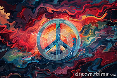 Peace Symbol Floating On A Wavy Psychedelic Background Royalty-Free ...