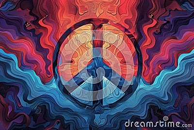 Peace Symbol Floating On A Wavy Psychedelic Background Stock ...
