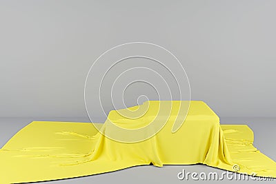 Pedestal In The Form Of A Cube Covered With Yellow Cloth. 3D Rendering ...