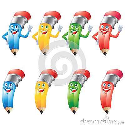 Pencil Crayon Cartoon Character Set Stock Vector - Image: 69439915