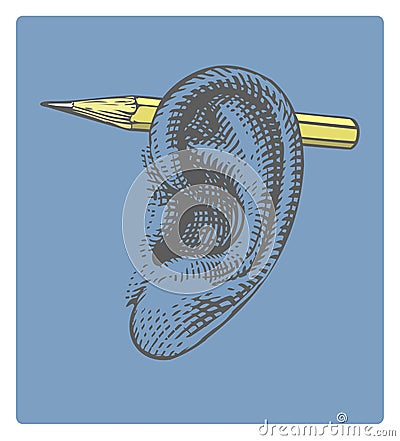 Pencil On Ear In Engraved Style Stock Photo - Image: 26633750