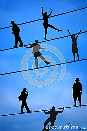 People Balancing On Tight Wire Royalty Free Stock Image - Image: 21224866