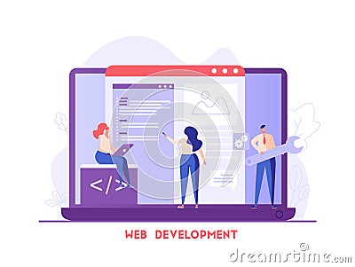 People Developing Mobile Or Web Product. Web Development. Concept Of App Development, UI ...