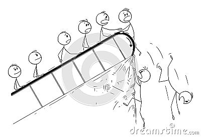 People On Escalator, Falling Down On The End Vector Cartoon Stick ...