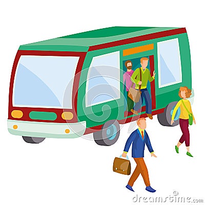 People Getting Off The Bus, Cartoon Illustration, Isolated Object On ...