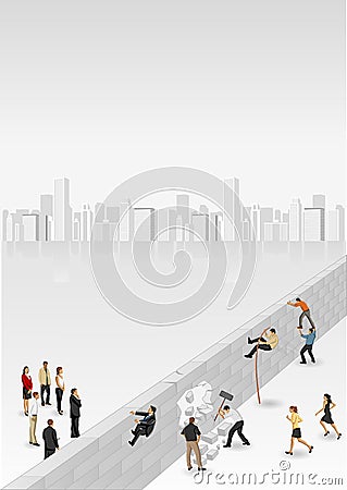 People Separated By Brick Wall Vector Illustration | CartoonDealer.com ...