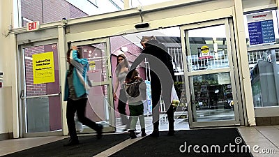People Walking Through The Doors At Superstore Stock Footage - Video of ...
