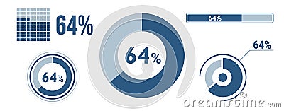64% Percentage Infographic Set. Sixty-four Circle Diagram, Pie Donut ...
