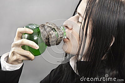 The Person Drinks Poison From A Flask Royalty-Free Stock Photo ...