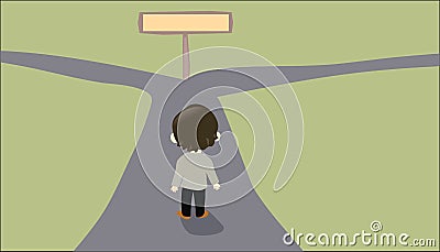 Person Facing A Two-way Road Cartoon Vector | CartoonDealer.com #55490123