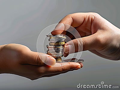 A Person Handing Over A Stack Of Coins Stock Photography ...