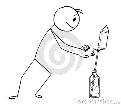 Person Lighting Firework, Vector Cartoon Stick Figure Illustration ...