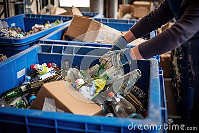 A Person Sorting Through A Bin Full Of Recyclables Stock Photography ...