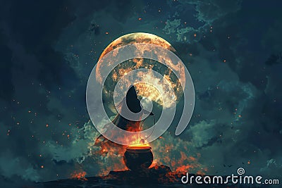 A Person Standing In Front Of A Bright Full Moon At Night, A Witch ...
