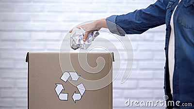 Person Throwing Paper Into Trash Bin, Waste Sorting Concept, Recycling ...