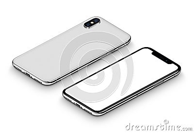 Perspective White Smartphone Like IPhone X Mockup Front Side And Back ...