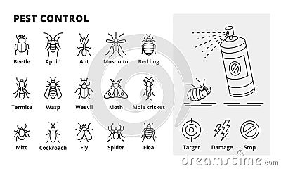 Pest Control Line Icons. Pests Vector Illustrations. Spray, Mosquito ...