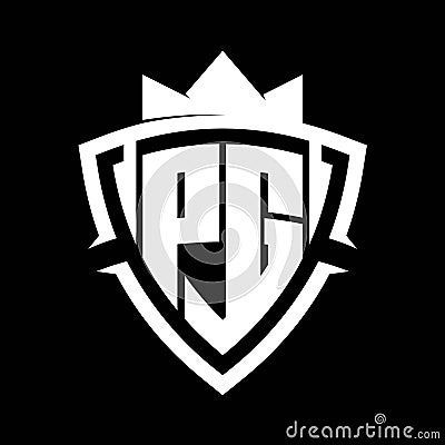 PG Letter Monogram With Triangle Curve Shield Shape With Crown White ...
