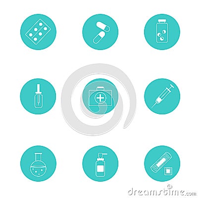 Pharmacological Drugs Linear Iconsset. Vector Illustration ...