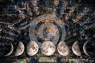 Phases Of The Moon At The Futuristic Design Stock Image | CartoonDealer ...