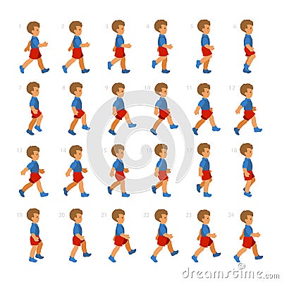 Phases Of Step Movements Boy In Walking Sequence For Game Animation ...