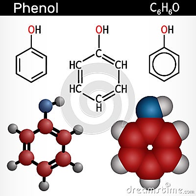 Phenol, Carbolic Acid Molecule. Structural Chemical Formula, Molecule ...