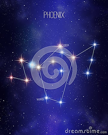 Phoenix Constellation Map On A Starry Space Background Stock ...