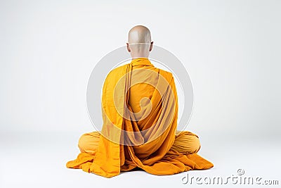 Photo Of Buddhist Monk In Saffron Robe, Sitting In Meditation Pose ...